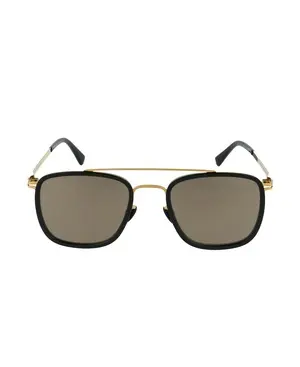 Mykita Square Frame Sunglasses With Double Nose Bridge And Gold Tone Accents - Gray
