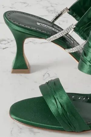 Manolo Blahnik Open-toe Embellished Heeled Sandals - Green