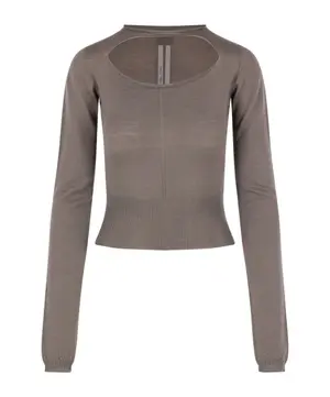Rick Owens Cropped Pullover With Ribbed Belt And Slit - Gray