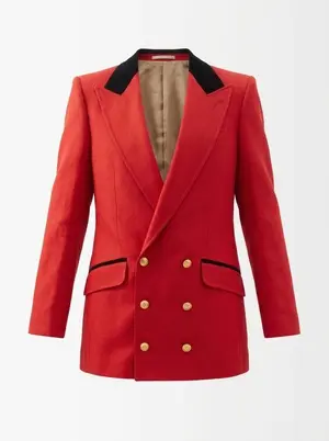 Gucci Double-breasted Herringbone Wool Blazer