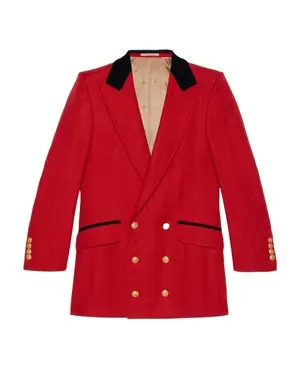 Gucci Double-breasted Herringbone Wool Blazer - Red