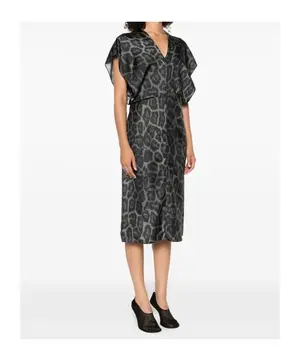 Stella McCartney Leopard Print V-neck Midi Dress