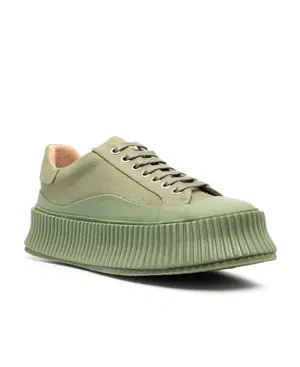 JIL SANDER Round Toe Lace-up Platform Sneakers - Green