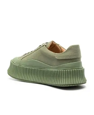 JIL SANDER Round Toe Lace-up Platform Sneakers - Green
