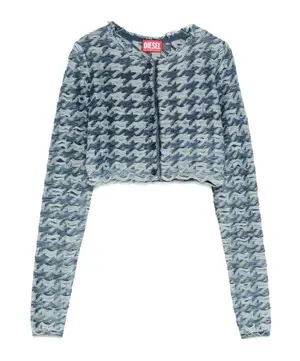 DIESEL® Houndstooth Knit Cropped Cardigan - Blue