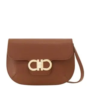 FERRAGAMO Gancio Lock Crossbody Bag - Cognac Brandy