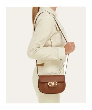 FERRAGAMO Gancio Lock Crossbody Bag - Cognac