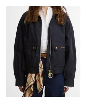 Barbour Logo Detailed Zip Up Jacket - Black