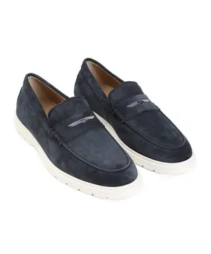 TOD'S Logo Engraved Suede Loafers - Blue