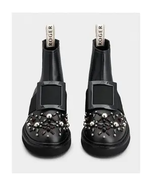 ROGER VIVIER Leather Chelsea Ankle Boots With Embellished Buckle