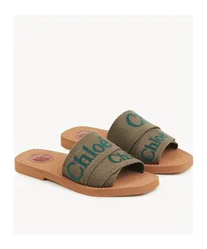 Chloé Woody Logo Embroidered Sandals - Brown