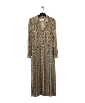 Celine Long Wool Silk Etamine Shirt Dress With Notched Lapels - No