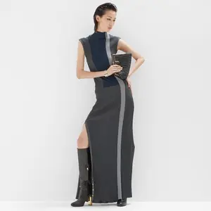 Fendi Ribbed-knit Sleeveless Maxi Dress With Color Block Detail