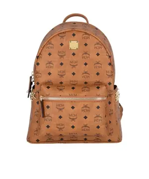 Mcm All-over Logo Printed Zipped Backpack - Cognac
