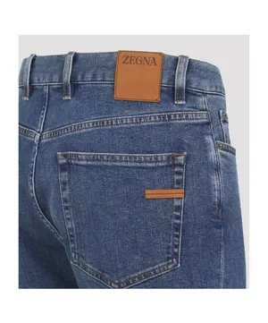 Zegna Logo Patch Straight-leg Jeans - Blue
