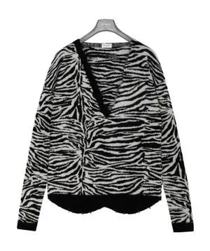 Saint Laurent Zebra Print V-neck Sweater - Black