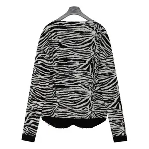 Saint Laurent Zebra Print V-neck Sweater - Black