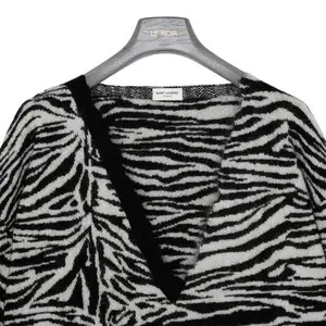 Saint Laurent Zebra Print V-neck Sweater - Black