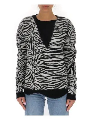 Saint Laurent Zebra Print V-neck Sweater