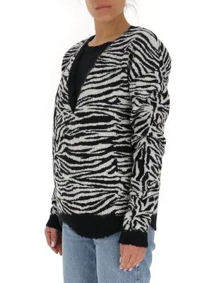 Saint Laurent Zebra Print V-neck Sweater