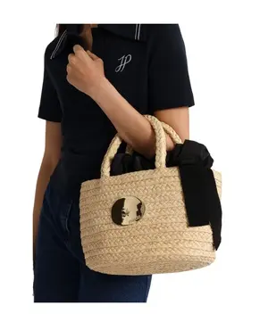 PATOU Logo Raffia Tote Bag - Beige