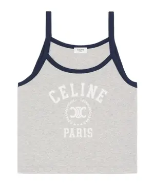 Celine Cotton Jersey Cropped Tank Top - Grey/navy/ivory