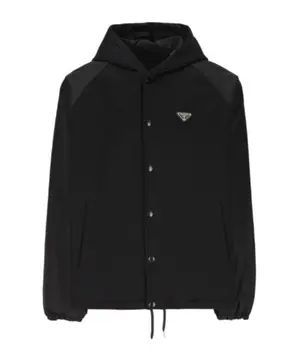 Prada Logo Plaque Drawstring Hooded Jacket