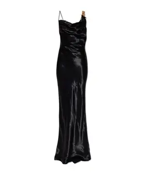 Balmain Cowl Neck Satin Maxi Dress - Black