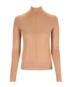 Chloé High Neck Wool Jumper With Logo Embroidery - Nude
