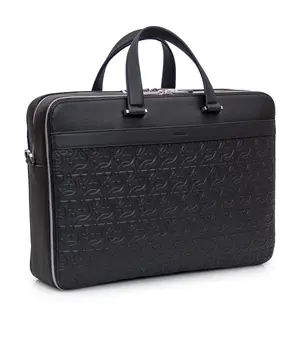 FERRAGAMO Gancini Embossed Briefcase - Black