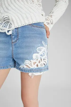 Ermanno Scervino Denim Shorts With Applique Detailing