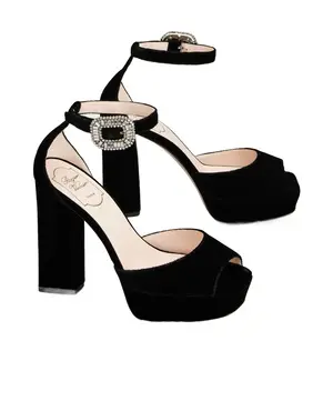 ROGER VIVIER Velvet Platform Sandals With Crystal Buckle