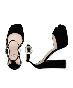 ROGER VIVIER Velvet Platform Sandals With Crystal Buckle