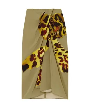 Dries Van Noten Printed Draped Flared Skirt - Green