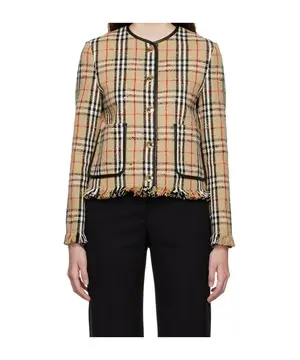 Burberry Checked Fringed Jacket