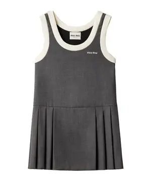Miu Miu Sleeveless Embroidered Logo Dress - Limestone Ash