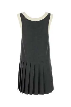 Miu Miu Sleeveless Embroidered Logo Dress - Limestone Ash