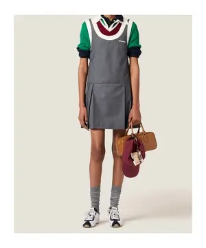 Miu Miu Sleeveless Embroidered Logo Dress - Limestone Ash