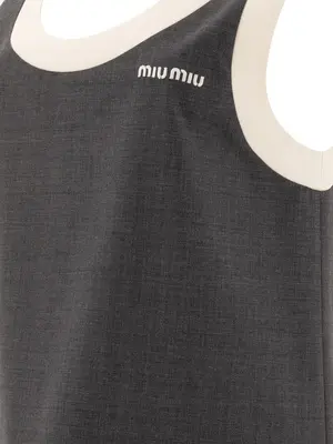 Miu Miu Sleeveless Embroidered Logo Dress - Limestone Ash