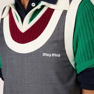 Miu Miu Sleeveless Embroidered Logo Dress - Limestone Ash