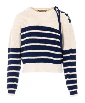 TWINSET Crewneck Jumper With Striped Pattern And Lace-up Detail