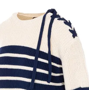 TWINSET Crewneck Jumper With Striped Pattern And Lace-up Detail