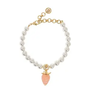 Casablanca Strawberry Charm Beaded Bracelet - Gold Pink White