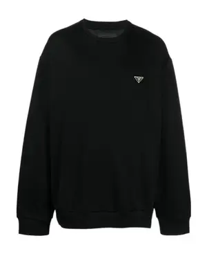 Prada Logo Plaque Crewneck Sweatshirt - Black