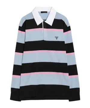 Prada Striped Silk And Cotton Polo Shirt