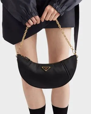 Prada Re-nylon Demi-lune Shoulder Bag With Chain Strap