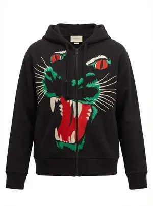 Gucci Leopard Head Embroidered Hooded Zip-up Jacket