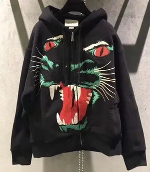 Gucci Leopard Head Embroidered Hooded Zip-up Jacket