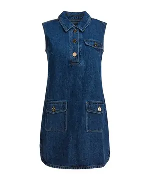 SELF-PORTRAIT Sleeveless Denim Mini Dress - Blue
