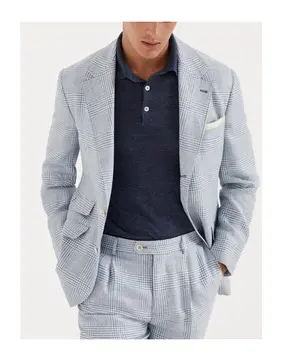 Brunello Cucinelli Checked Buttoned Blazer - Sky-blue
